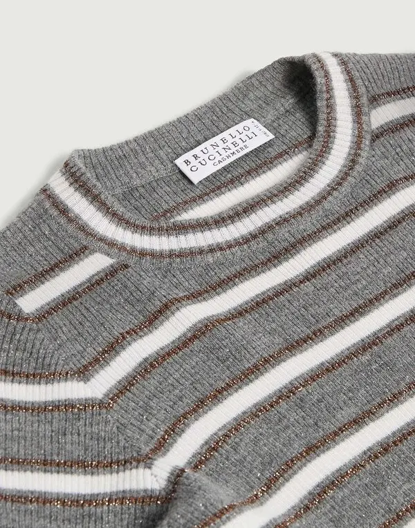 Brunello Cucinelli Sparkling Cashmere Striped Ribbed Pullover