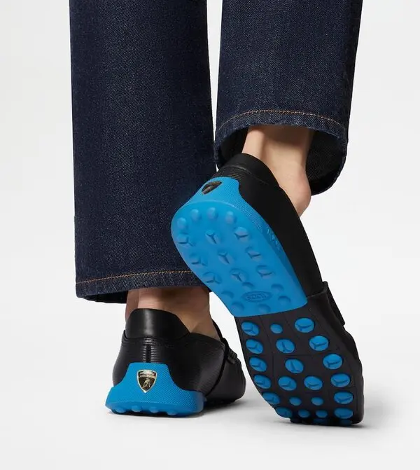 TOD'S Automobili Lamborghini Leather Slip-on Driving Shoes - Black