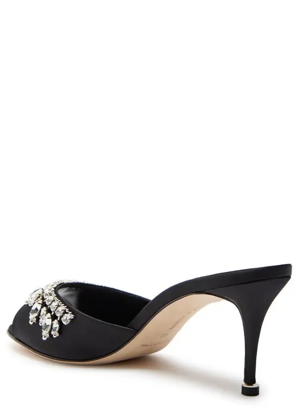 Manolo Blahnik Tulimu 70 Crystal-embellished Satin Mules