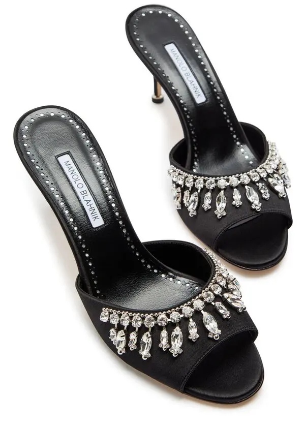 Manolo Blahnik Tulimu 70 Crystal-embellished Satin Mules