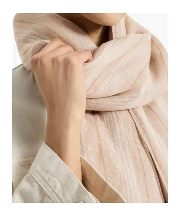 Brunello Cucinelli Linen Scarf With Sparkling Regimental Stripes - Nude