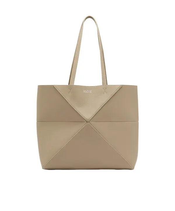 Loewe Puzzle Fold Medium Leather Tote Bag - Nude