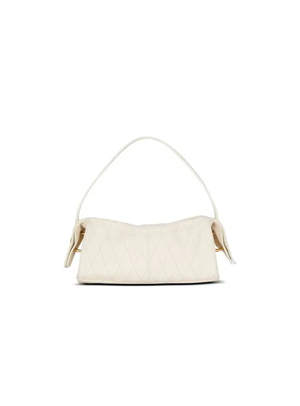 Balmain Small Pulse Bag In Smooth Topstitched Leather - White