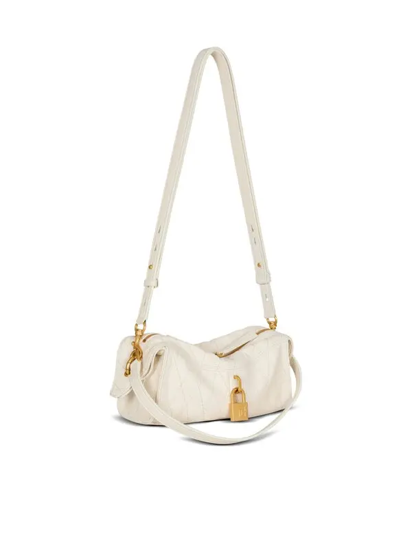 Balmain Small Pulse Bag In Smooth Topstitched Leather - White