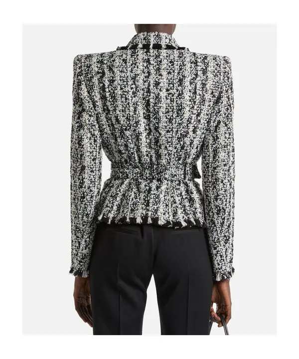 Balmain Two-tone Tweed Belted Jacket