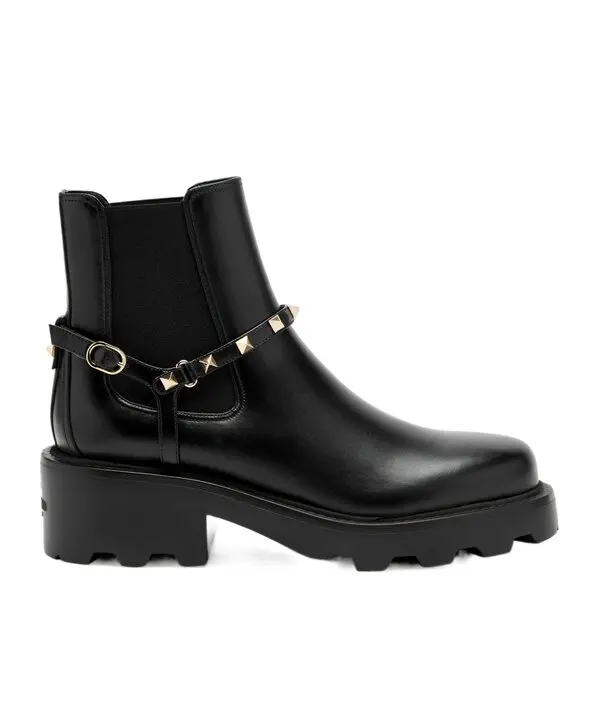 Valentino Garavani Rockstud Beatle Leather Ankle Boot - Black