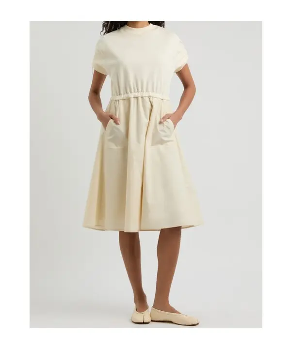 Moncler Cotton And Woven Midi Dress