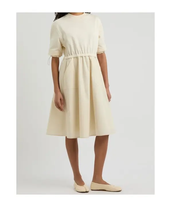 Moncler Cotton And Woven Midi Dress