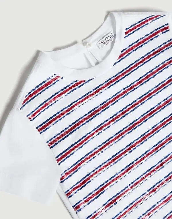 Brunello Cucinelli Striped Sequin Detail T-shirt