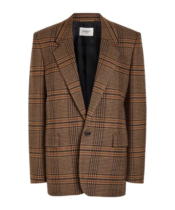Saint Laurent Houndstooth Wool Blazer
