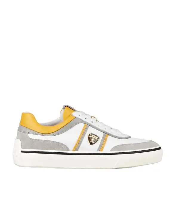 TOD'S Automobili Lamborghini Panelled Lace-up Leather Sneakers - Gray/white/yellow