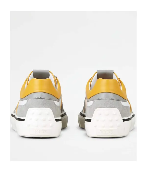 TOD'S Automobili Lamborghini Panelled Lace-up Leather Sneakers - Gray/white/yellow
