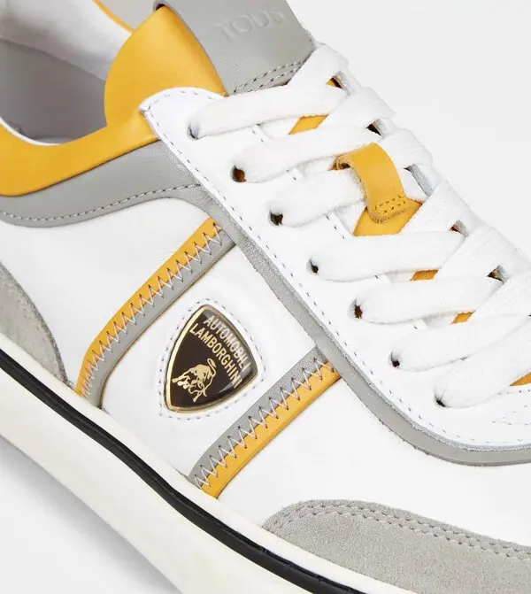 TOD'S Automobili Lamborghini Panelled Lace-up Leather Sneakers - Gray/white/yellow
