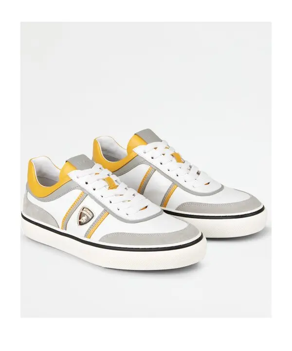 TOD'S Automobili Lamborghini Panelled Lace-up Leather Sneakers - Grey/white/yellow