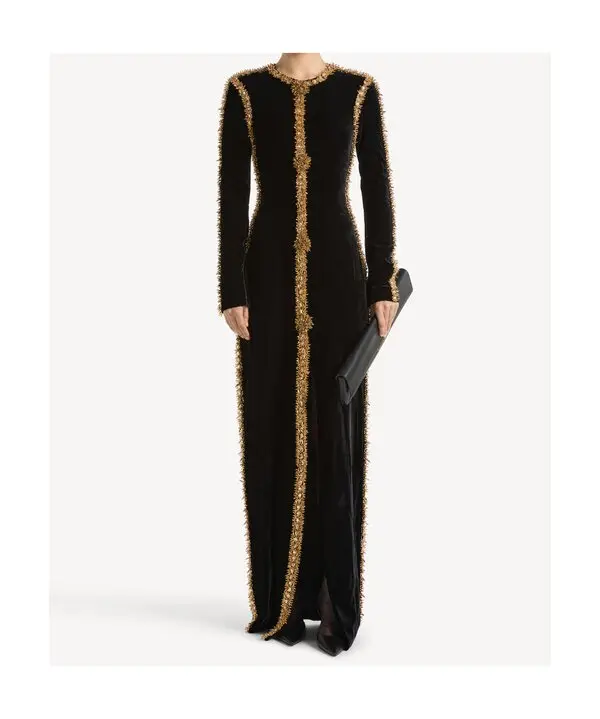 Balmain Long Velvet Embroidered Dress