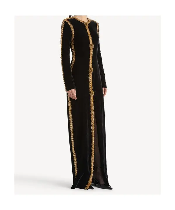 Balmain Long Velvet Embroidered Dress