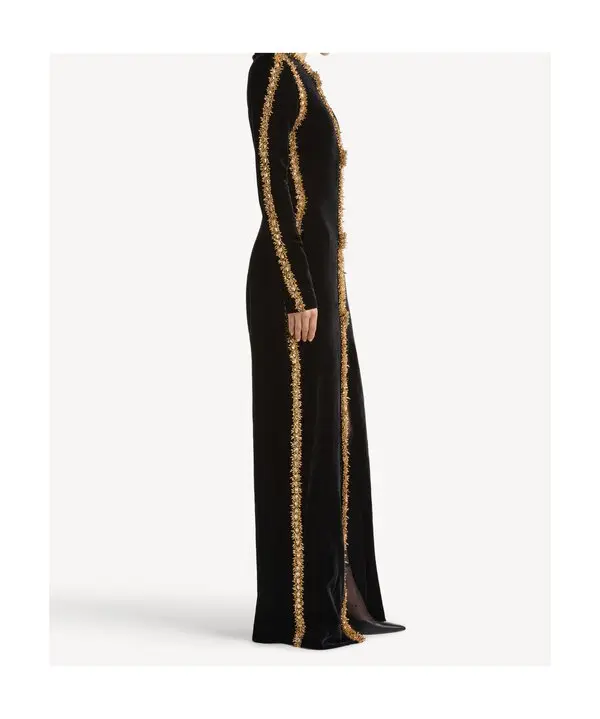 Balmain Long Velvet Embroidered Dress