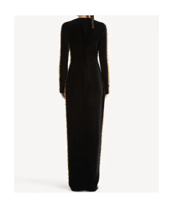 Balmain Long Velvet Embroidered Dress