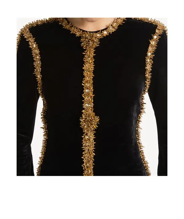 Balmain Long Velvet Embroidered Dress