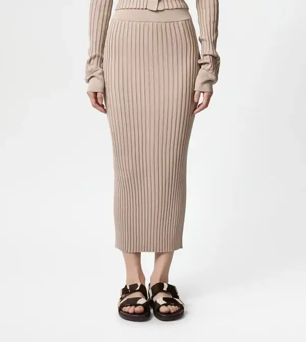 TOD'S Ribbed-knit Midi Skirt - Cream