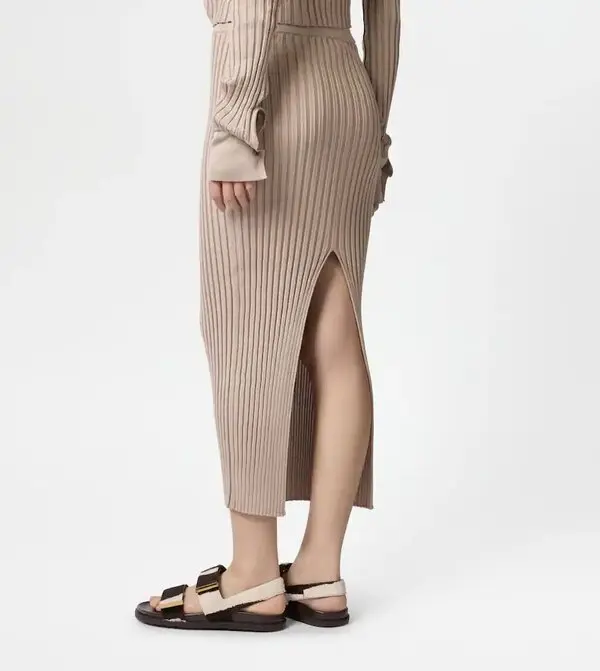 TOD'S Ribbed-knit Midi Skirt - Cream