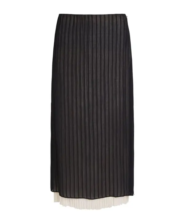 Vince Layered Striped Plissé Midi Skirt