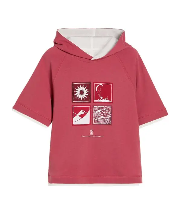 Brunello Cucinelli Cotton Piqué Hooded Sweatshirt With Print