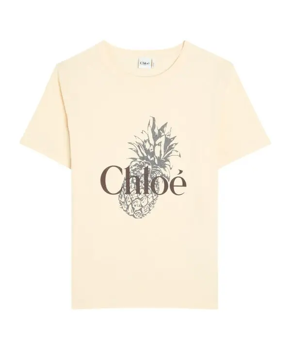Chloé Printed Cotton T-shirt - Nude