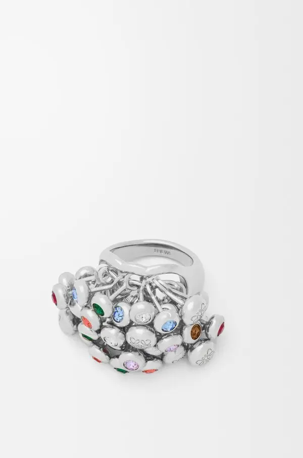 Loewe Sterling Silver And Crystal Push Pin Ring