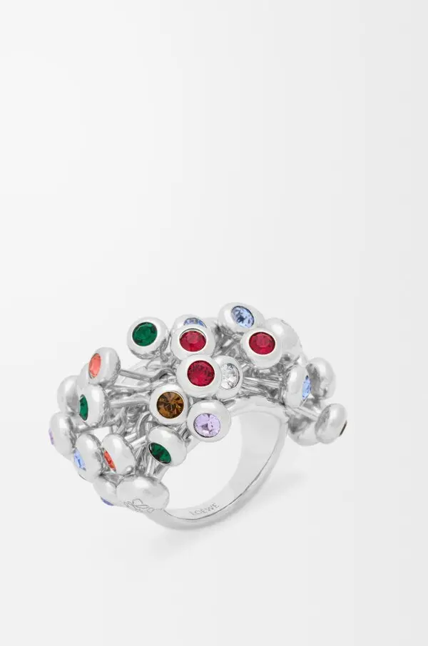 Loewe Sterling Silver And Crystal Push Pin Ring