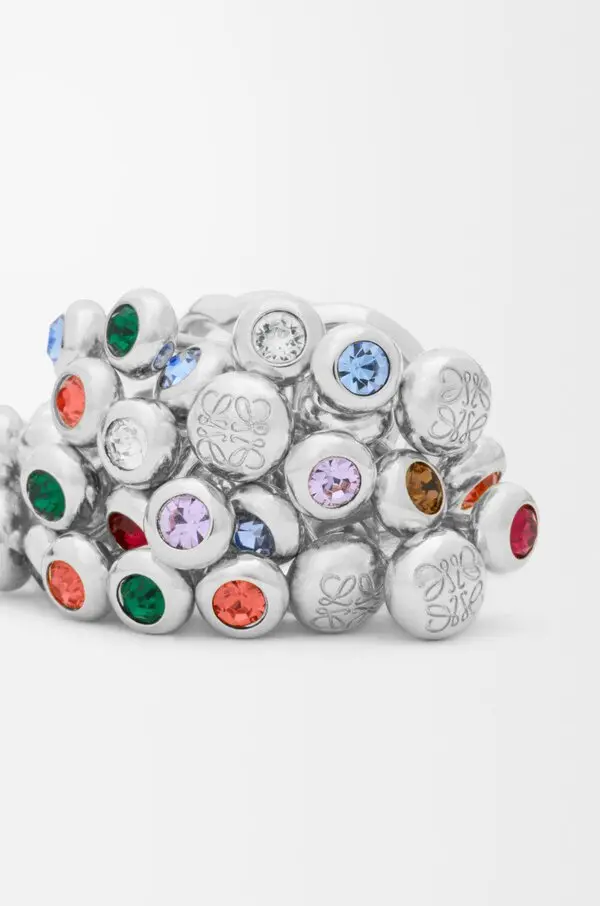 Loewe Sterling Silver And Crystal Push Pin Ring