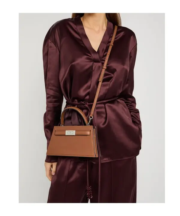Tory Burch Lee Radziwill Mini Pebbled Leather Top Handle Bag