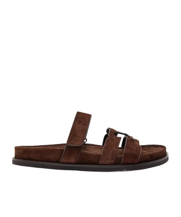 Tory Burch Ines Sport Brushed Suede Sliders - Brown
