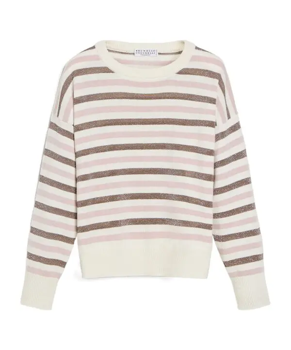 Brunello Cucinelli Virgin Wool, Cotton, And Silk Sweater With Sparkling Stripes