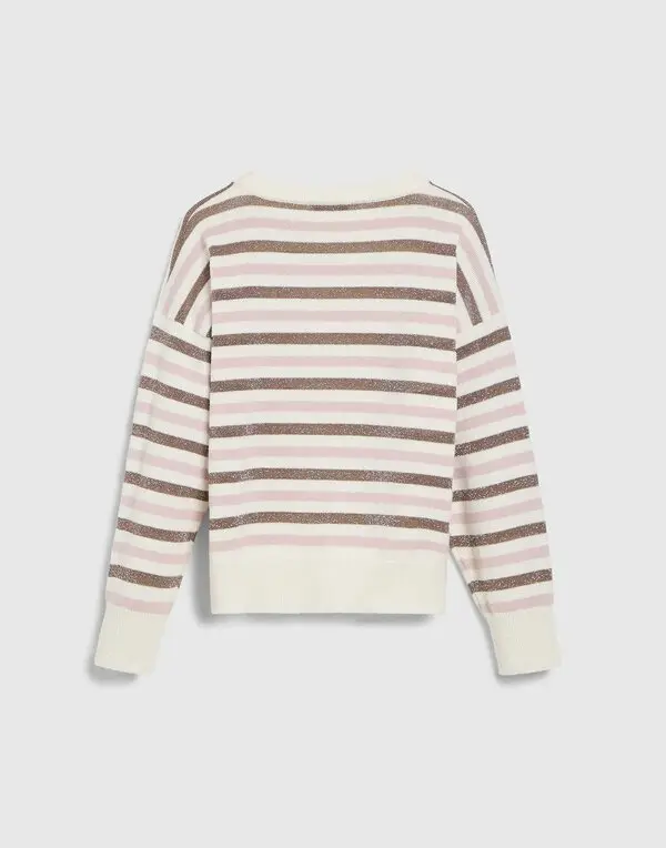 Brunello Cucinelli Virgin Wool, Cotton, And Silk Sweater With Sparkling Stripes