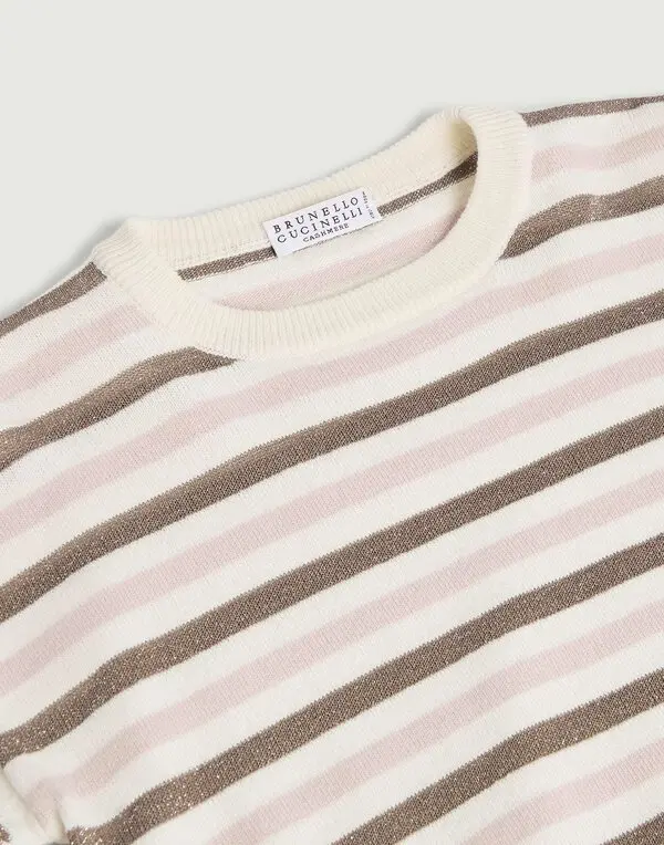 Brunello Cucinelli Virgin Wool, Cotton, And Silk Sweater With Sparkling Stripes