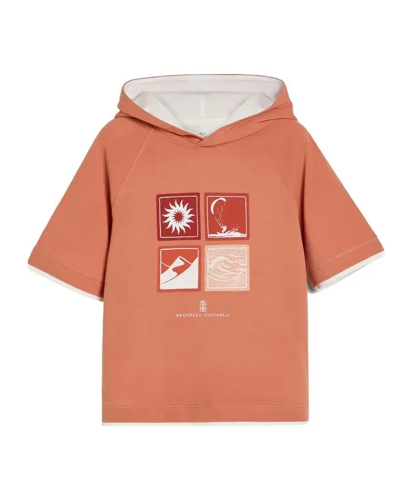 Brunello Cucinelli Cotton Piqué Hooded Sweatshirt With Print