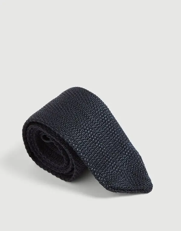 Brunello Cucinelli Textured-finish Silk Tie - Navy Blue