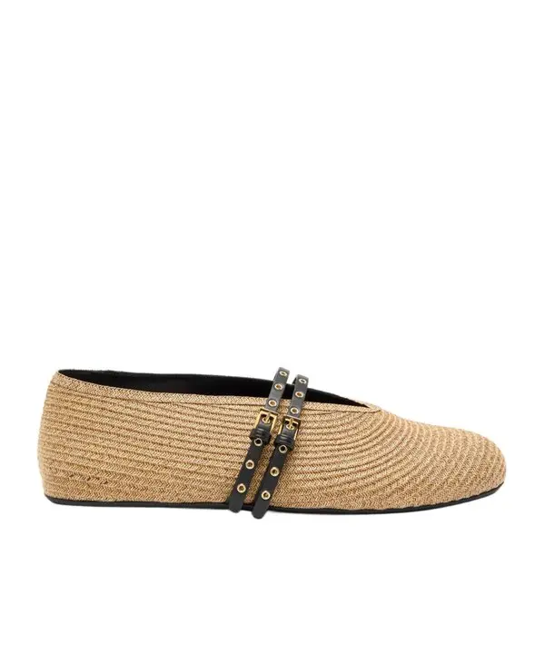 Alaïa Raffia Ballet Flats With Buckle Straps - Nude