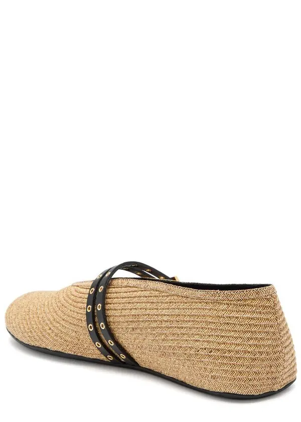 Alaïa Raffia Ballet Flats With Buckle Straps - Nude