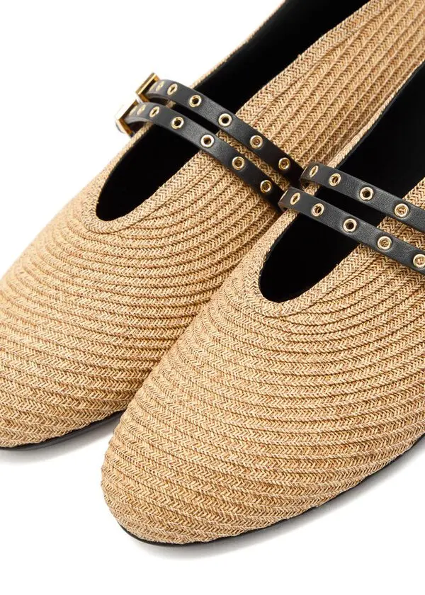 Alaïa Raffia Ballet Flats With Buckle Straps - Nude