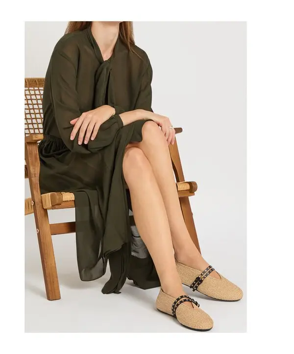 Alaïa Raffia Ballet Flats With Buckle Straps - Nude