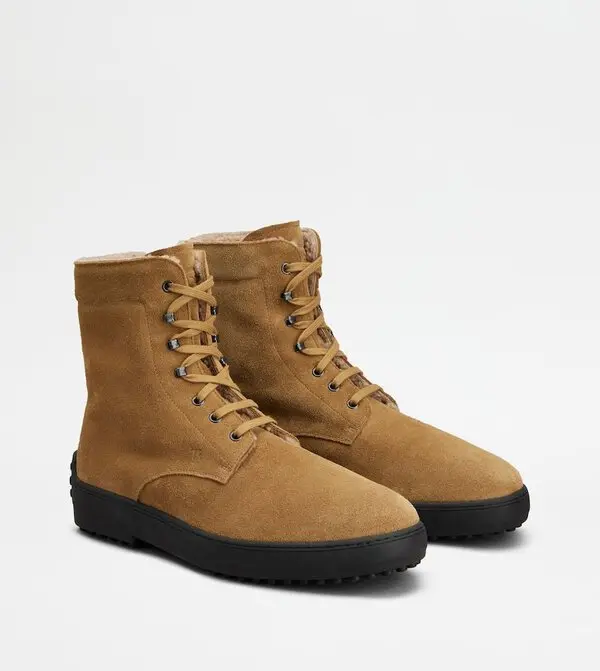 TOD'S Suede Lace-up Ankle Boots With Shearling Lining - Brown