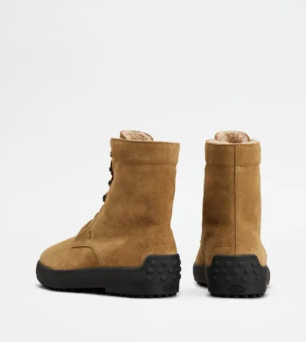 TOD'S Suede Lace-up Ankle Boots With Shearling Lining - Brown