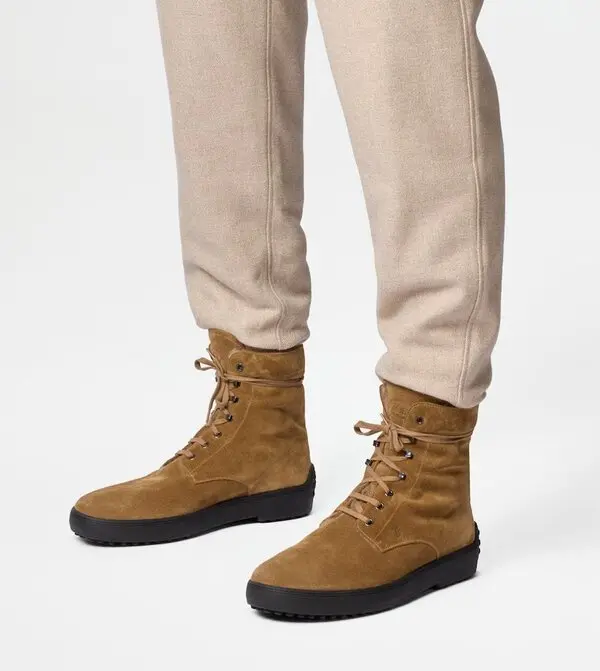 TOD'S Suede Lace-up Ankle Boots With Shearling Lining - Brown