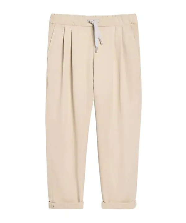 Brunello Cucinelli Garment-dyed Twisted Cotton Gabardine Trousers With Drawstring And Double Pleats - Sand