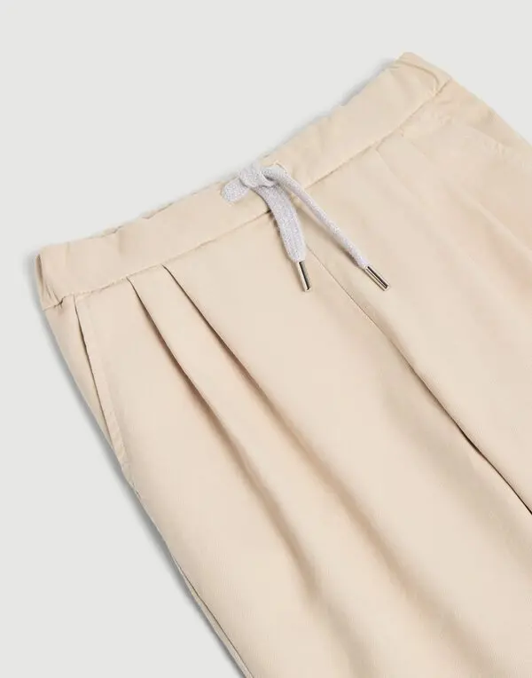 Brunello Cucinelli Garment-dyed Trousers In Twisted Cotton Gabardine With Drawstring And Double Pleats - Sand