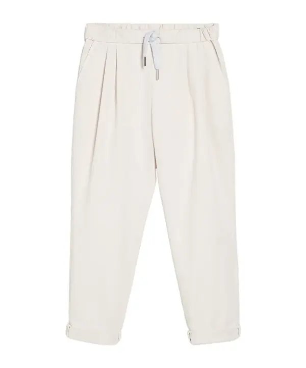 Brunello Cucinelli Garment-dyed Cotton Gabardine Trousers With Drawstring And Double Pleats - Snow