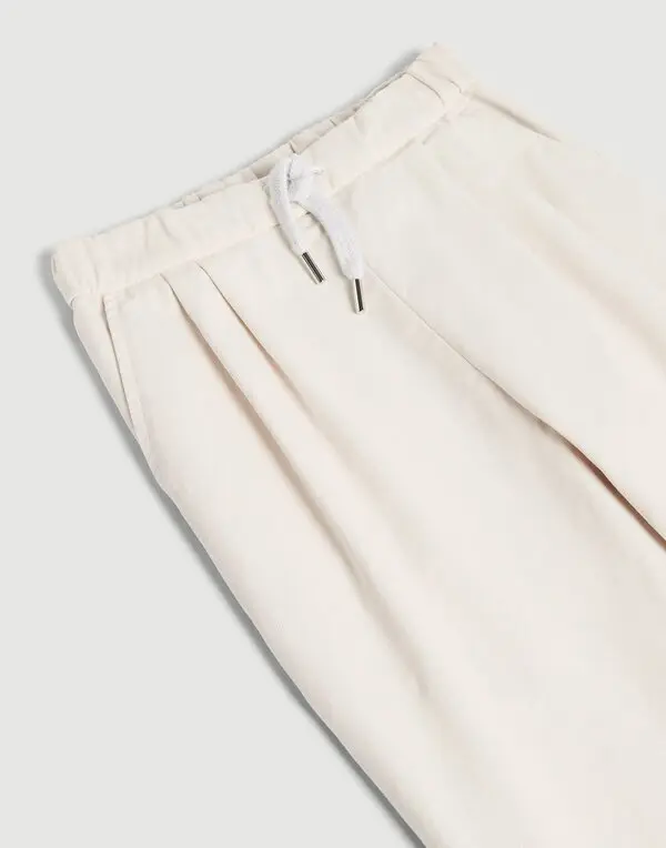 Brunello Cucinelli Garment-dyed Trousers In Twisted Cotton Gabardine With Drawstring And Double Pleats - Snow