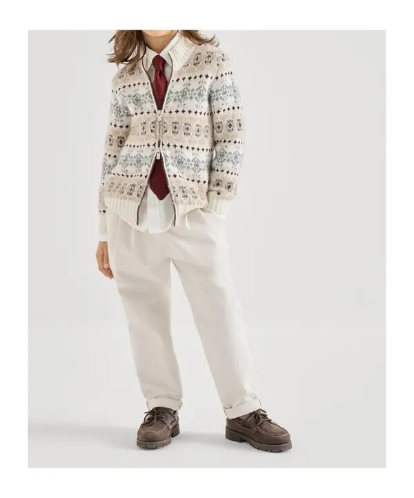 Brunello Cucinelli Garment-dyed Trousers In Twisted Cotton Gabardine With Drawstring And Double Pleats - Snow